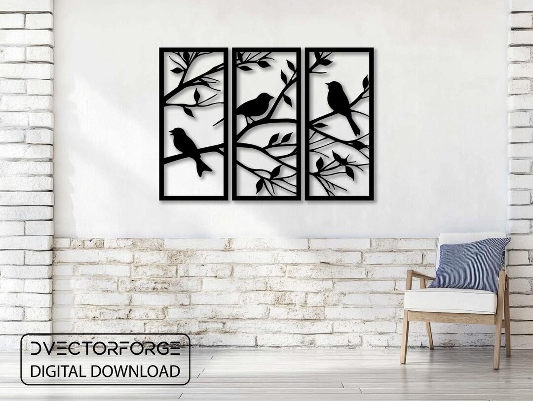 CNC Cut Ready - Bird on Tree Branches Vector Wall Art, CNC File, Ai ...