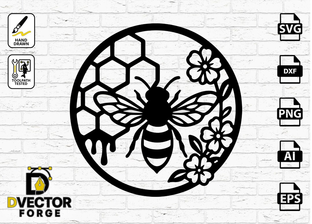 Bee Honeycomb Floral Circle Vector | Laser Cut File (svg, Dxf, Png, Eps ...