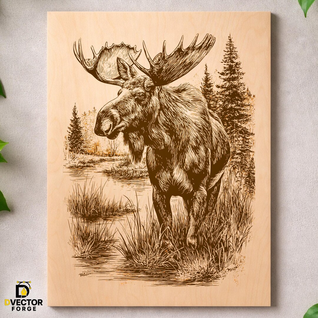 Moose Wildlife Forest Engraving Art Rustic Cabin Decor Digital Download ...