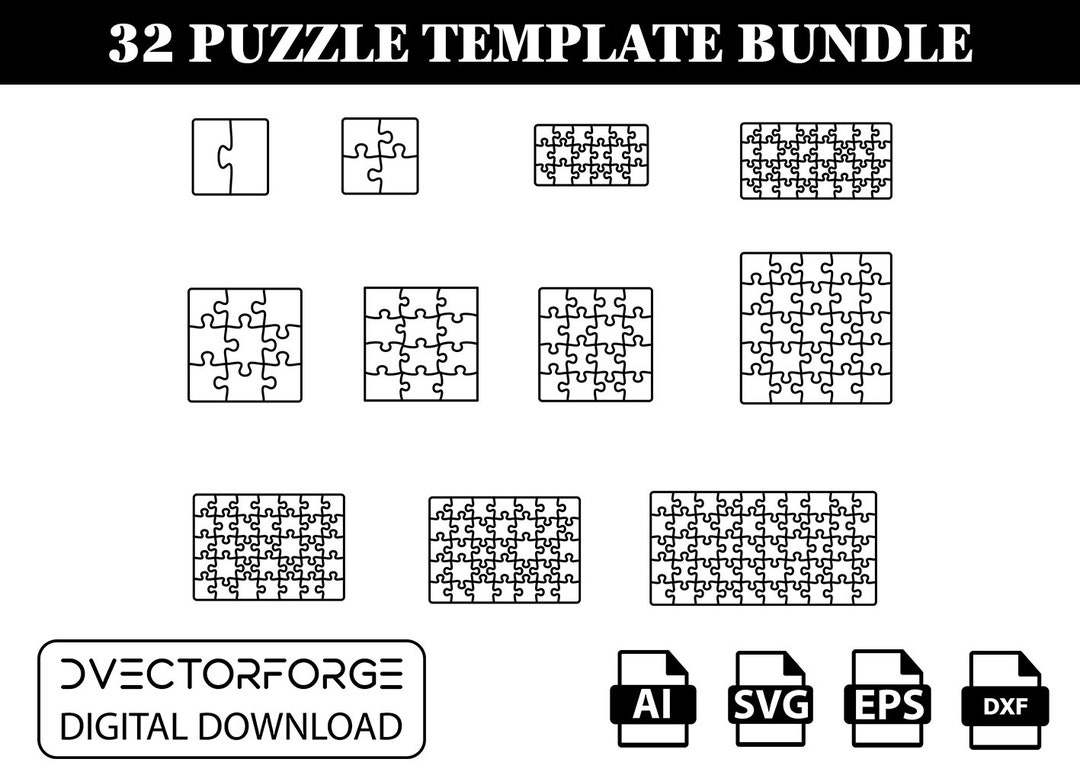 Puzzle Template Bundle for Laser Cutting Svg, Jigsaw Puzzle Dxf, Puzzle ...