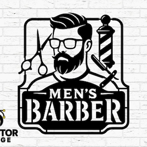 Men's Barber Sign SVG DXF CNC Cut File | Beard Barber Pole Cut File ...