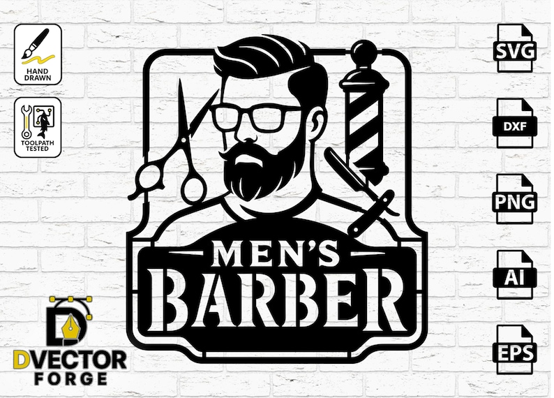 Men's Barber Sign SVG DXF CNC Cut File | Beard Barber Pole Cut File ...