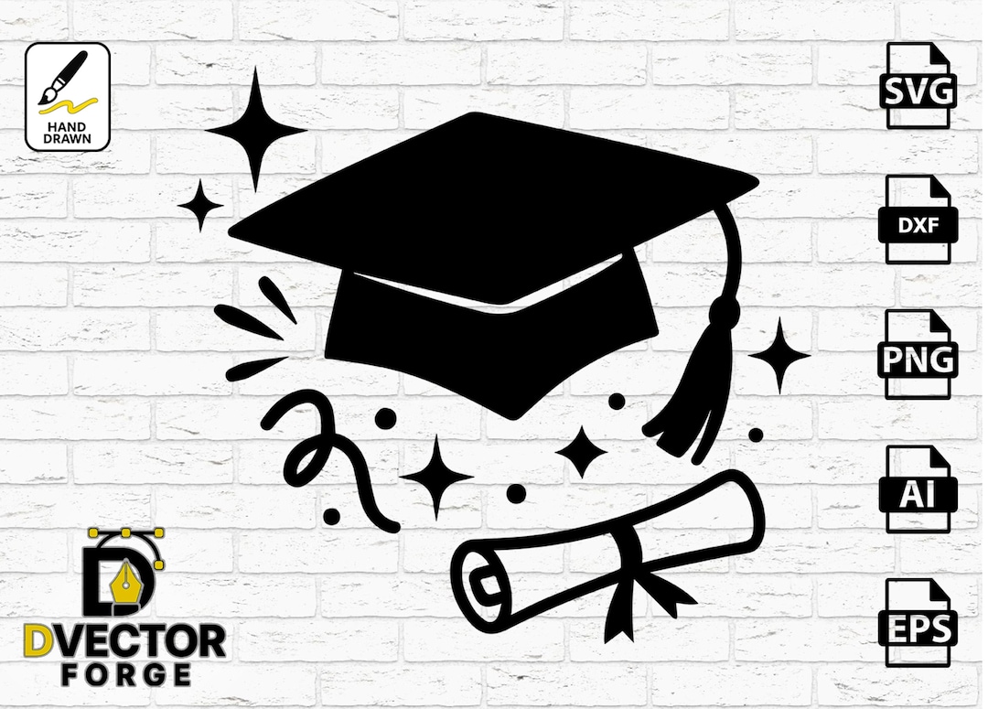 Graduation Cap PNG | Hand Drawn Graduation Hat Clipart, Svg Dxf CNC Cut ...