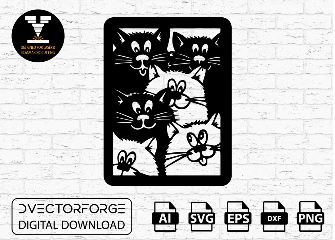 CNC Cut Ready Cats Wall Art Decor, CNC File, Dxf, Svg, Eps for Laser ...