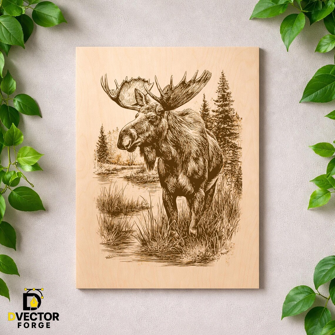 Moose Wildlife Forest Engraving Art Rustic Cabin Decor Digital Download ...