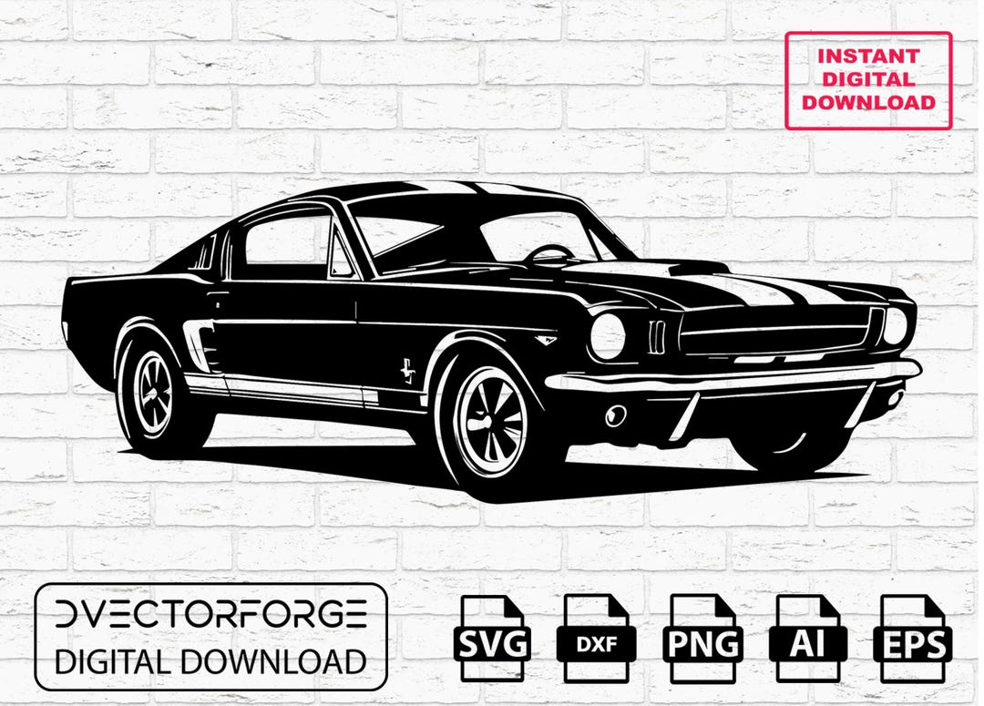 1965 Ford Mustang GT350 Vector: Classic Muscle Car Clipart (digital ...