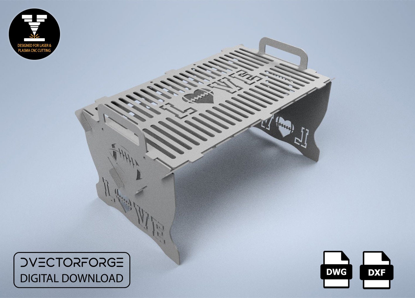 Football BBQ Fire Pit CNC DXF File: Portable Camping Grill (digital ...