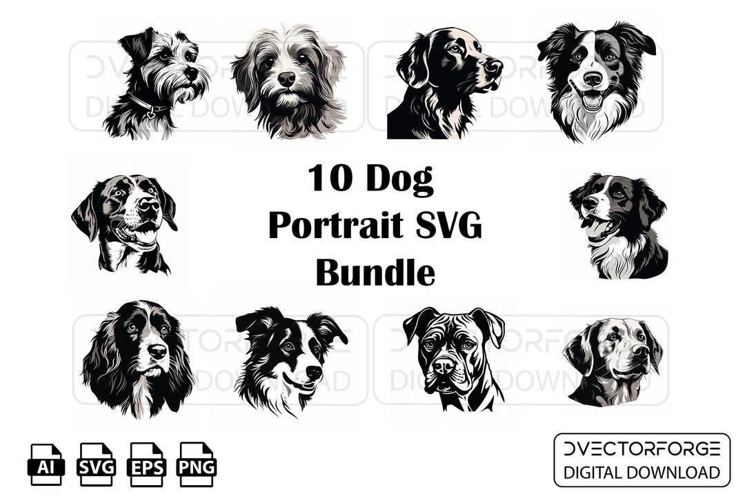 Dog Portrait SVG Bundle Canine Designs for Crafting and DIY Projects ...