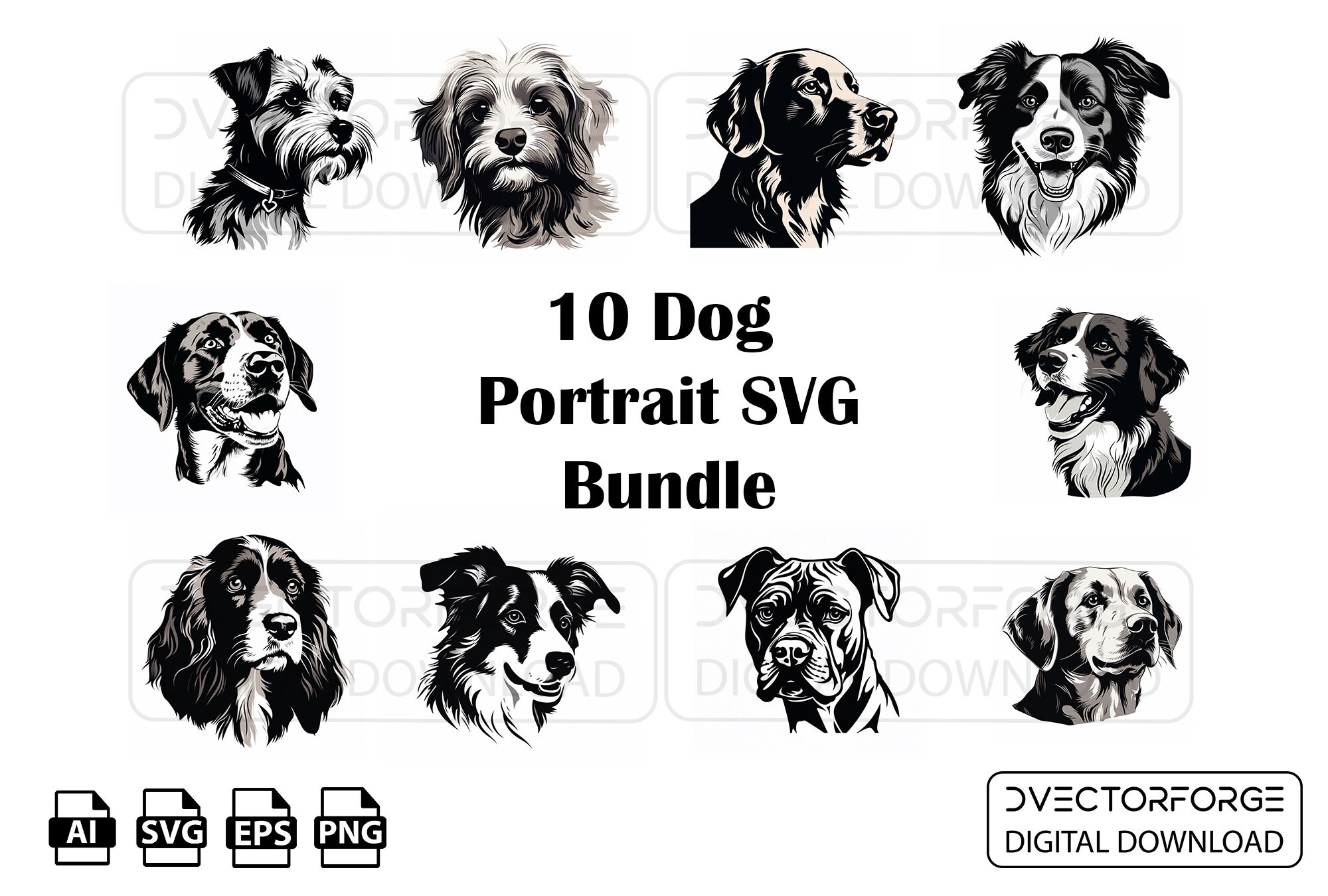 Dog Portrait SVG Bundle Canine Designs for Crafting and DIY Projects ...