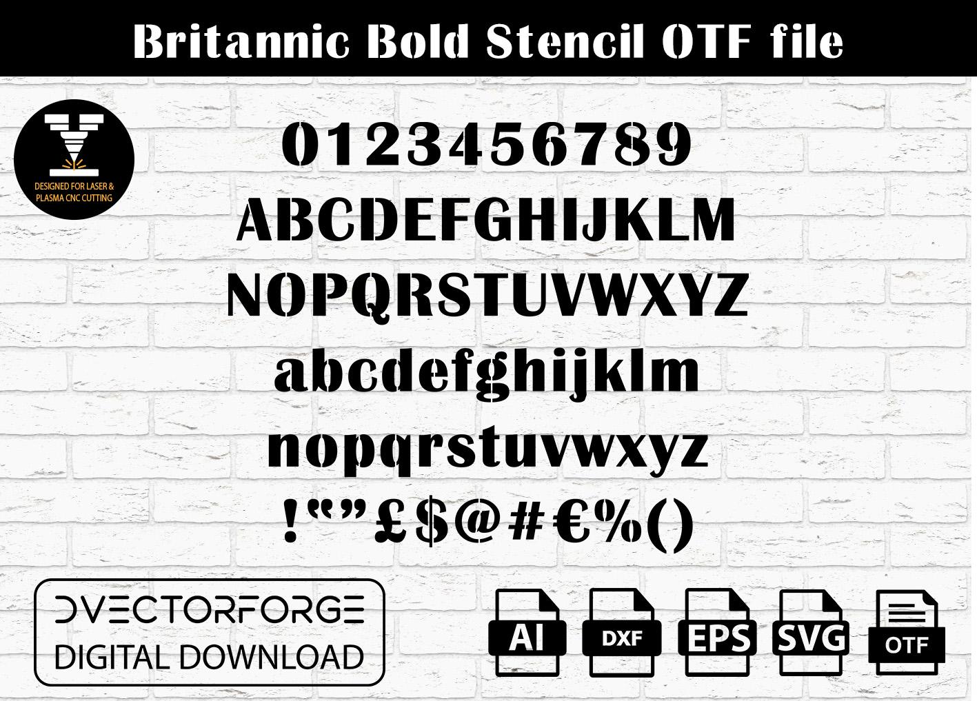Britannic Bold Stencil Font: CNC Laser Cutting Including OTF Font File ...