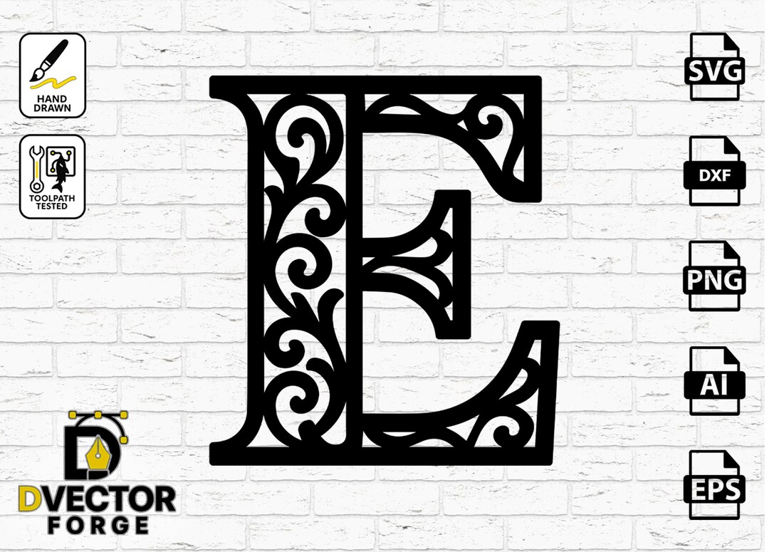 Letter E Filigree Vector CNC Project – CAD Design for Plasma Cutting ...
