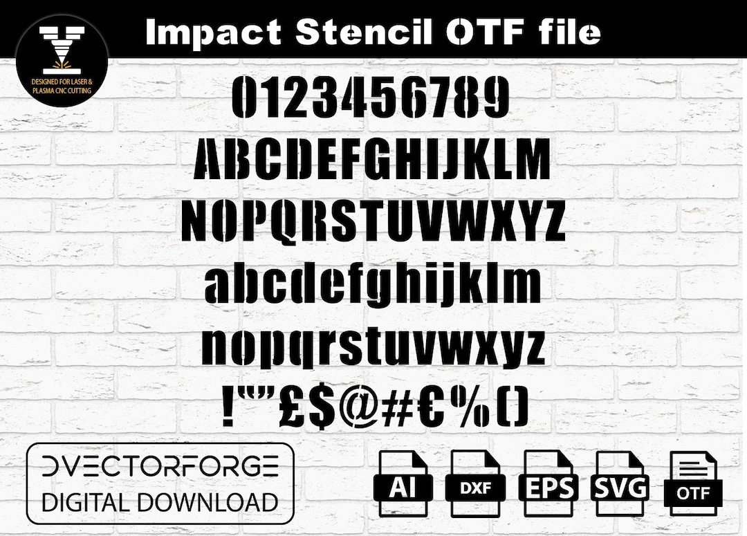 Impact Stencil Font Alphabet Letters Dxf Svg Files | Font for Cnc Laser ...