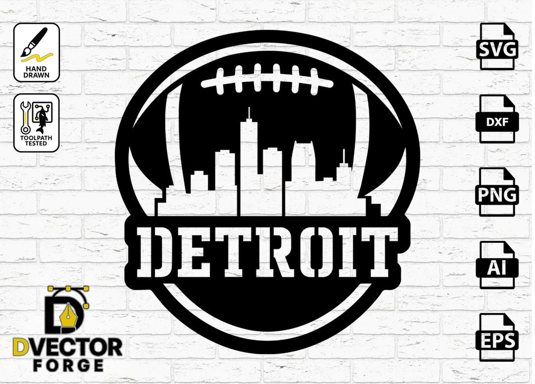Detroit Football Skyline Vector CNC Project – CAD Design for Plasma or ...