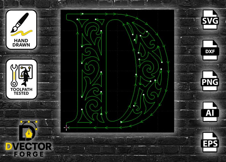 Letter D Filigree Vector CNC Project – CAD Design for Plasma Cutting ...