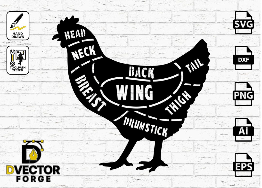 Chicken Butcher Cuts Vector CNC Project – CAD Design for Plasma or ...