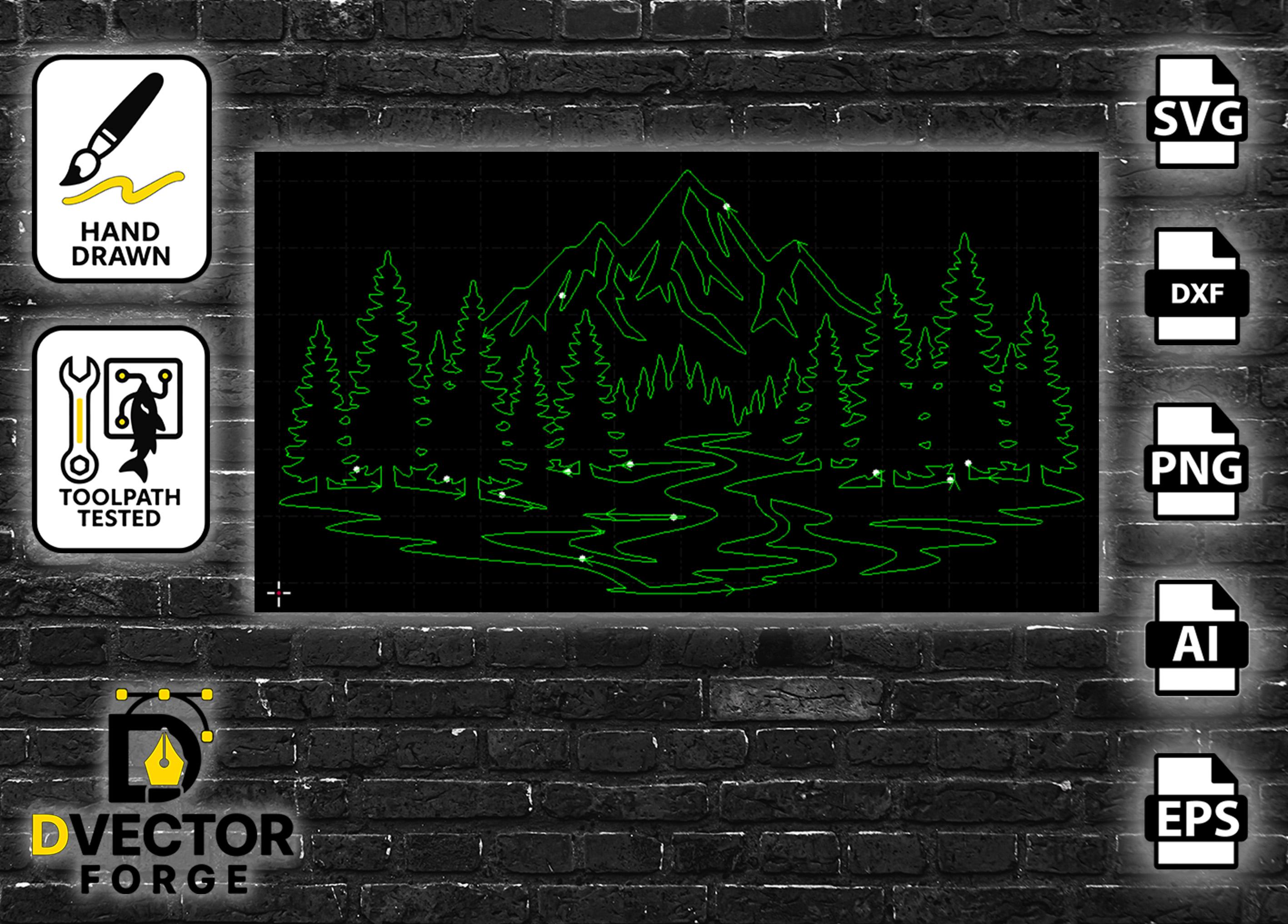 Mountain River Scene CNC File: Laser Cut Forest Vector (digital ...