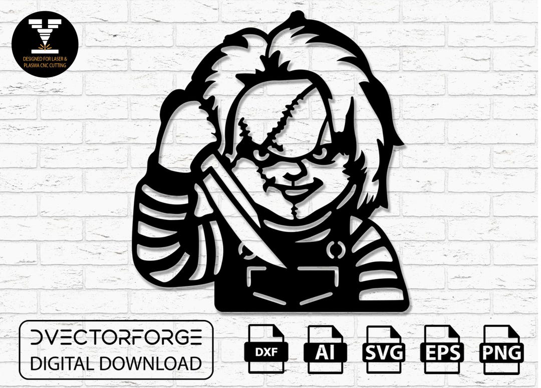CNC Cut Ready Vector Chucky Design, CNC File, Dxf, Svg, Halloween ...