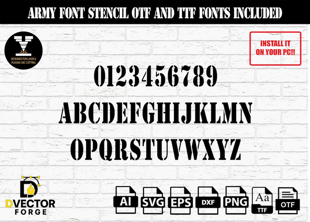 Army Stencil Font | Military Letters & Numbers (otf, Ttf, Svg, Dxf, Png ...