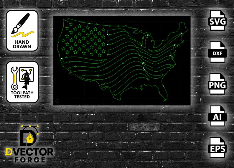 USA Flag Map Vector CNC Project – CAD Design for Plasma or Laser ...