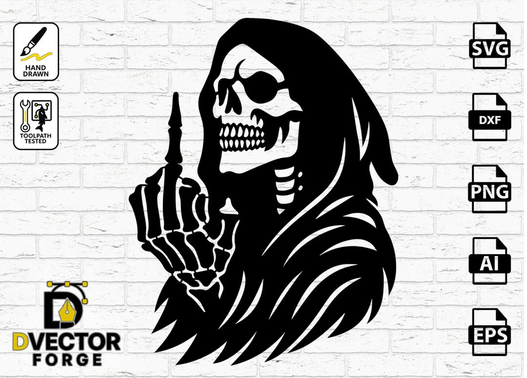 Grim Reaper Middle Finger SVG Dxf Png Eps Ai | Skeleton Flip off CNC ...