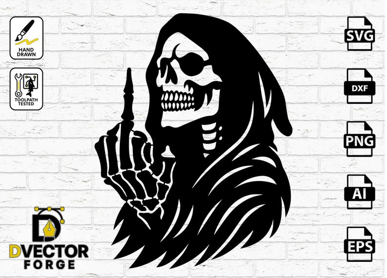 Grim Reaper Middle Finger SVG Dxf Png Eps Ai | Skeleton Flip off CNC ...