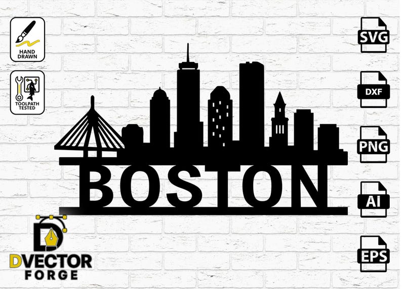 Boston Skyline SVG DXF CNC Cut File | Zakim Bridge Vector Silhouette ...