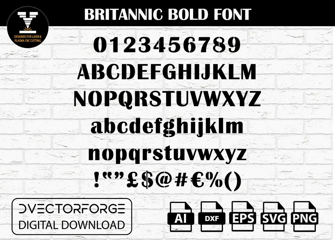 Britannic Bold Stencil Font Alphabet Letters Dxf Files Font for Cnc ...