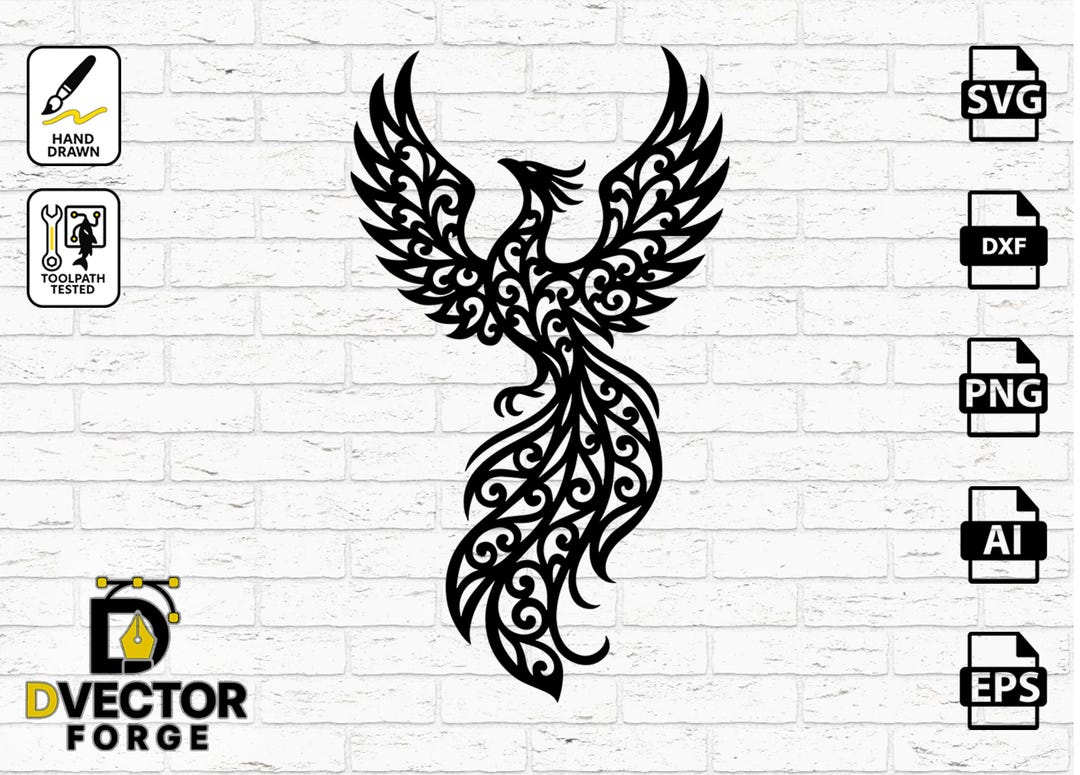 Filigree Phoenix Cut Design – Ornamental Vector for CNC, Laser, and ...