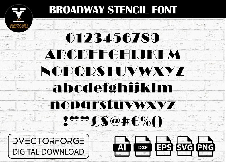 Broadway Stencil Font Alphabet Letters Dxf Files Font for Cnc Laser ...