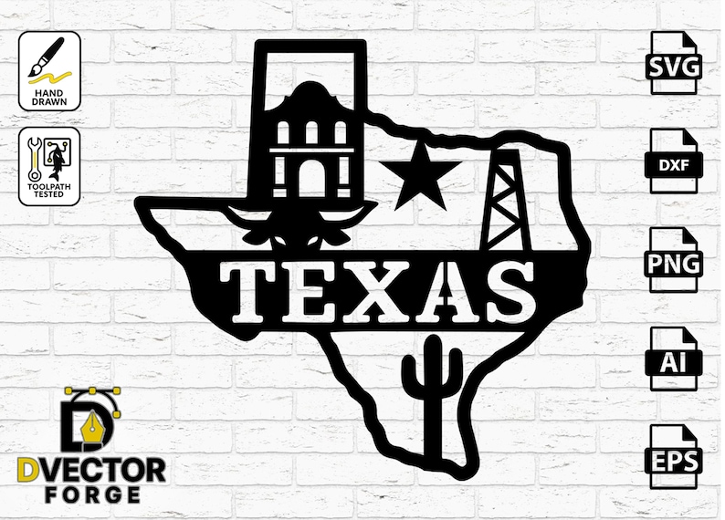 Texas State Cut File: Alamo, Longhorn, Oil Rig (SVG, Dxf, Png, Ai, Eps ...