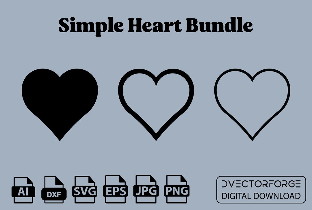 Simple Heart Instant Digital Download, Solid Heart, Thin Outline Heart ...