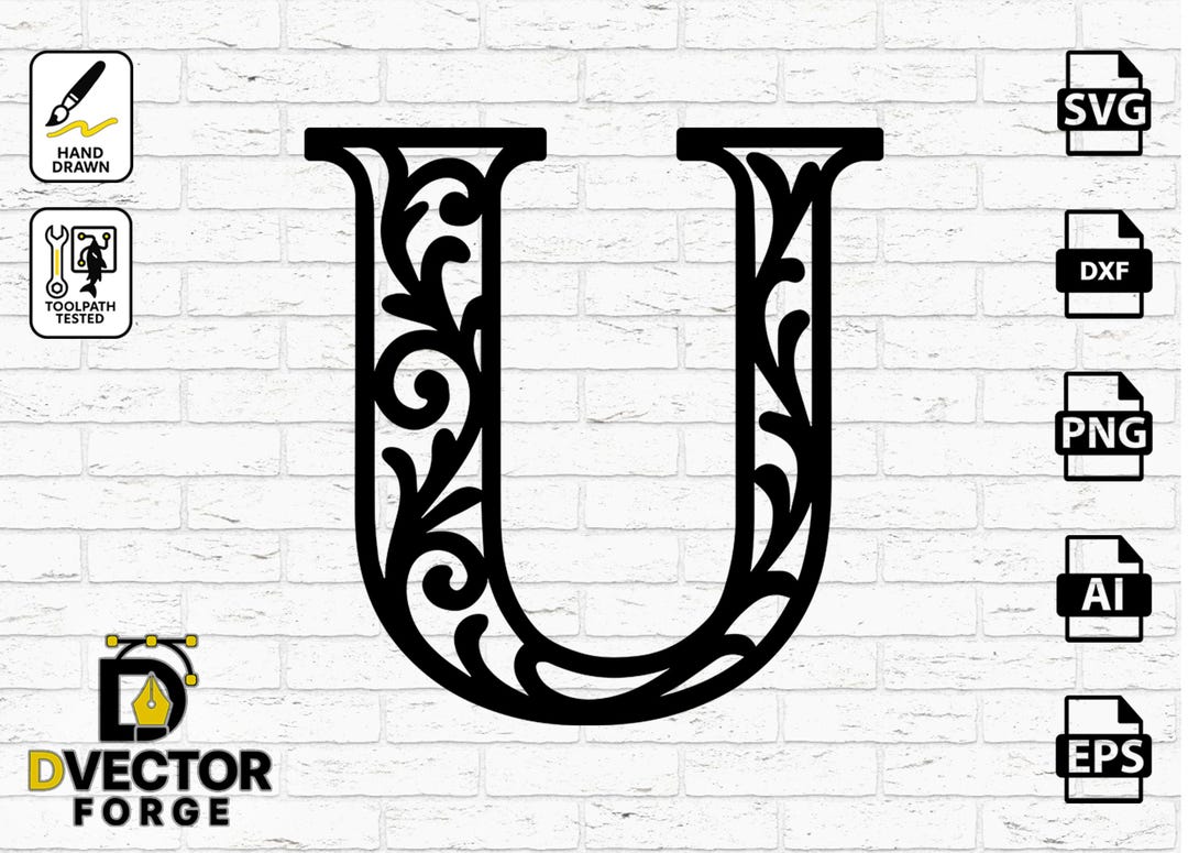 Filigree Letter U Vector CNC Project – CAD Design for Plasma Cutting ...