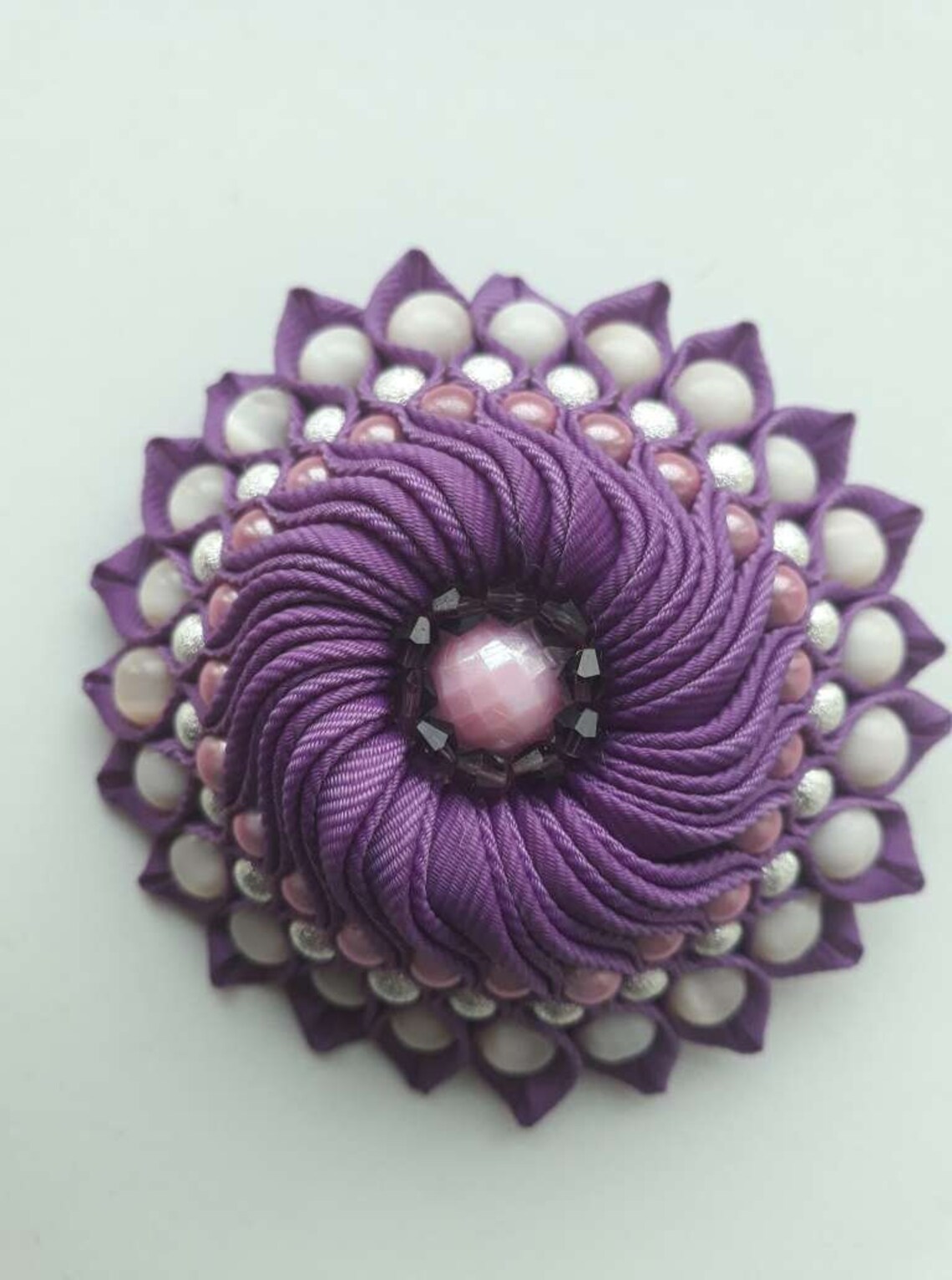 Red Kanzashi flower fabric brooch Handmade ribbon brooch | Etsy