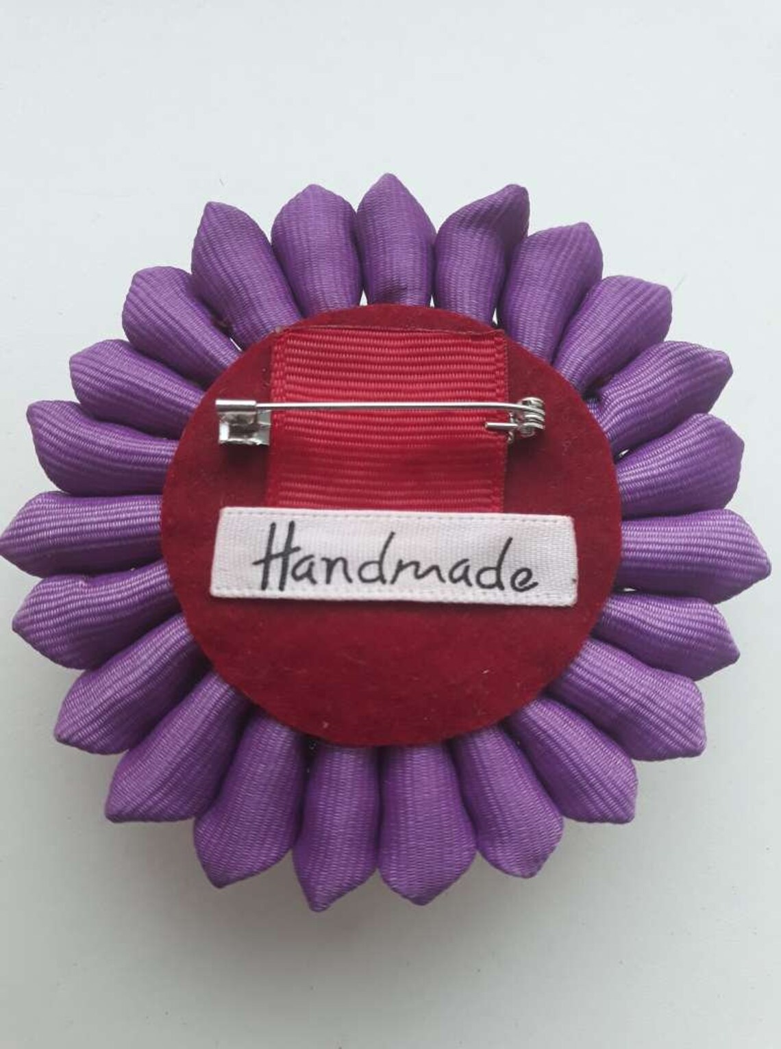 Red Kanzashi flower fabric brooch Handmade ribbon brooch | Etsy