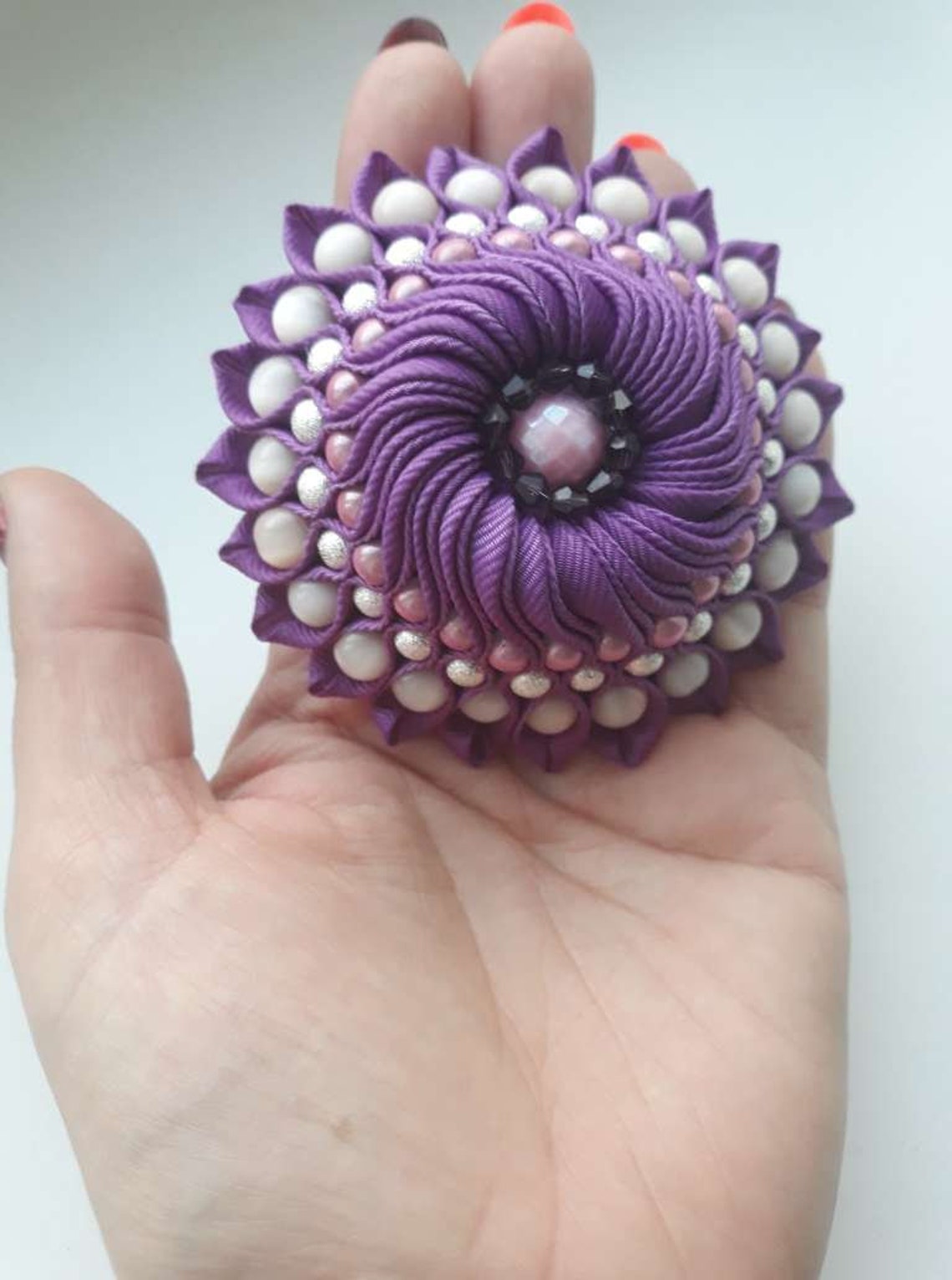 Red Kanzashi flower fabric brooch Handmade ribbon brooch | Etsy