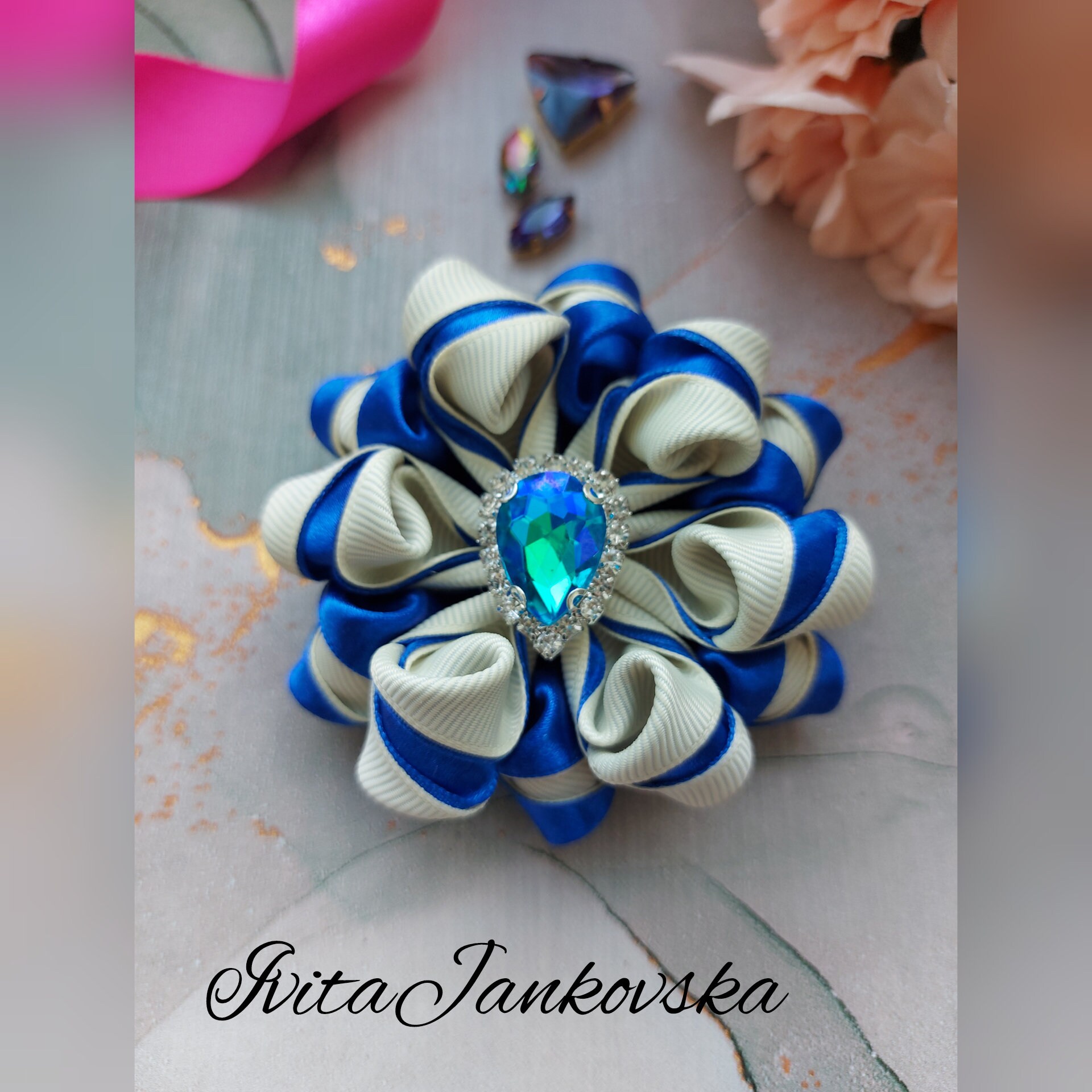 Kanzashi Flower Fabric Brooch, Handmade Ribbon Brooch, Brooch, Brooches ...