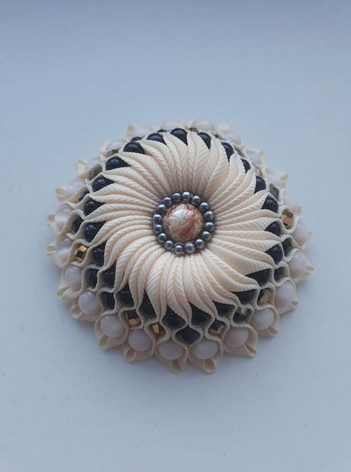 Red Kanzashi flower fabric brooch Handmade ribbon brooch | Etsy