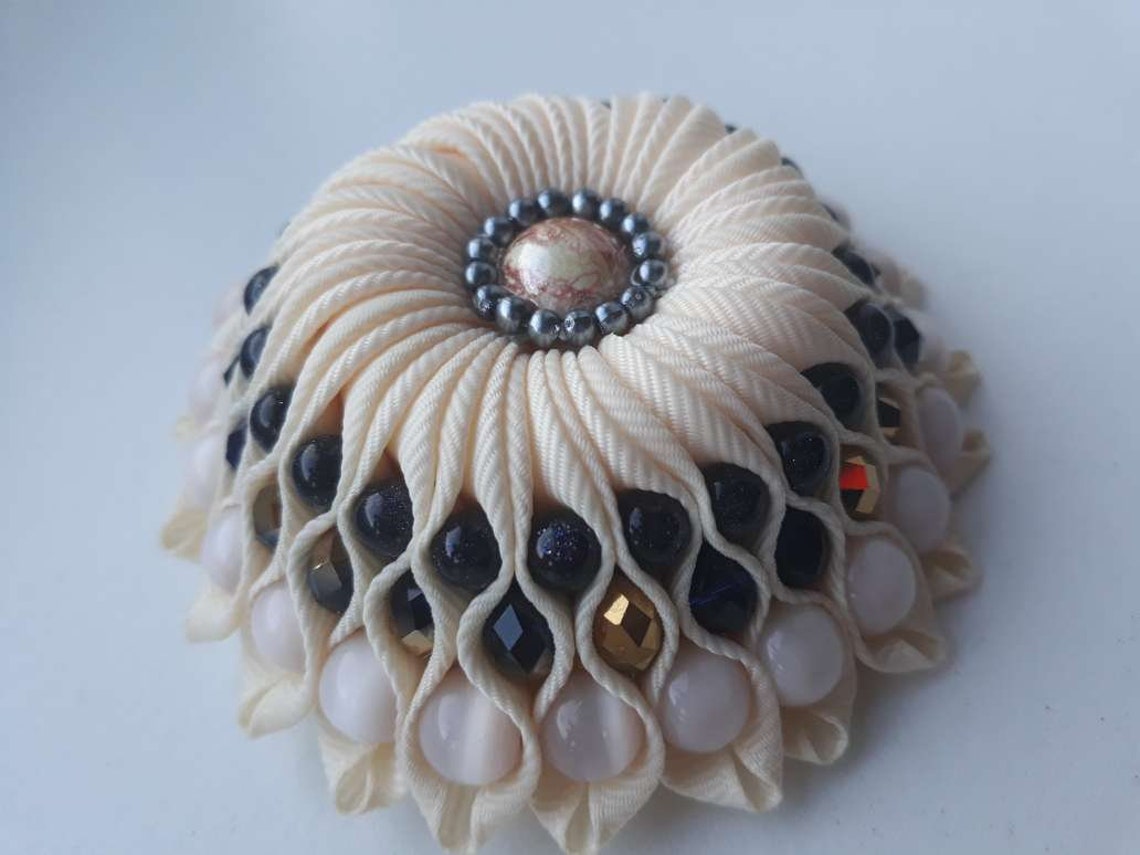 Red Kanzashi flower fabric brooch Handmade ribbon brooch | Etsy