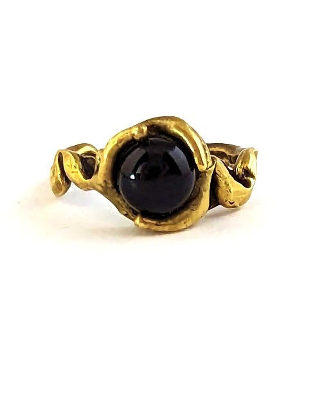 Vintage Onyx MCM Brutalist Ring in Brass 1960's Vintage - Etsy