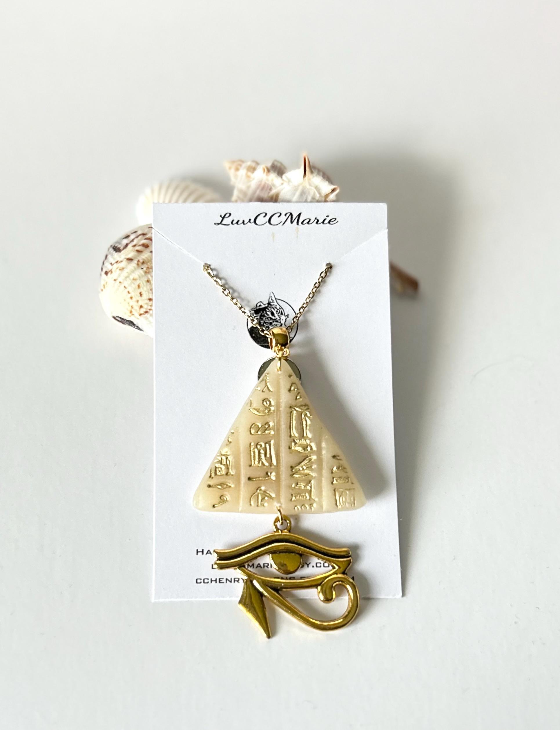 Pyramid Hieroglyph Eye of Horus Necklace, Egyptian Cartouche Gold and ...