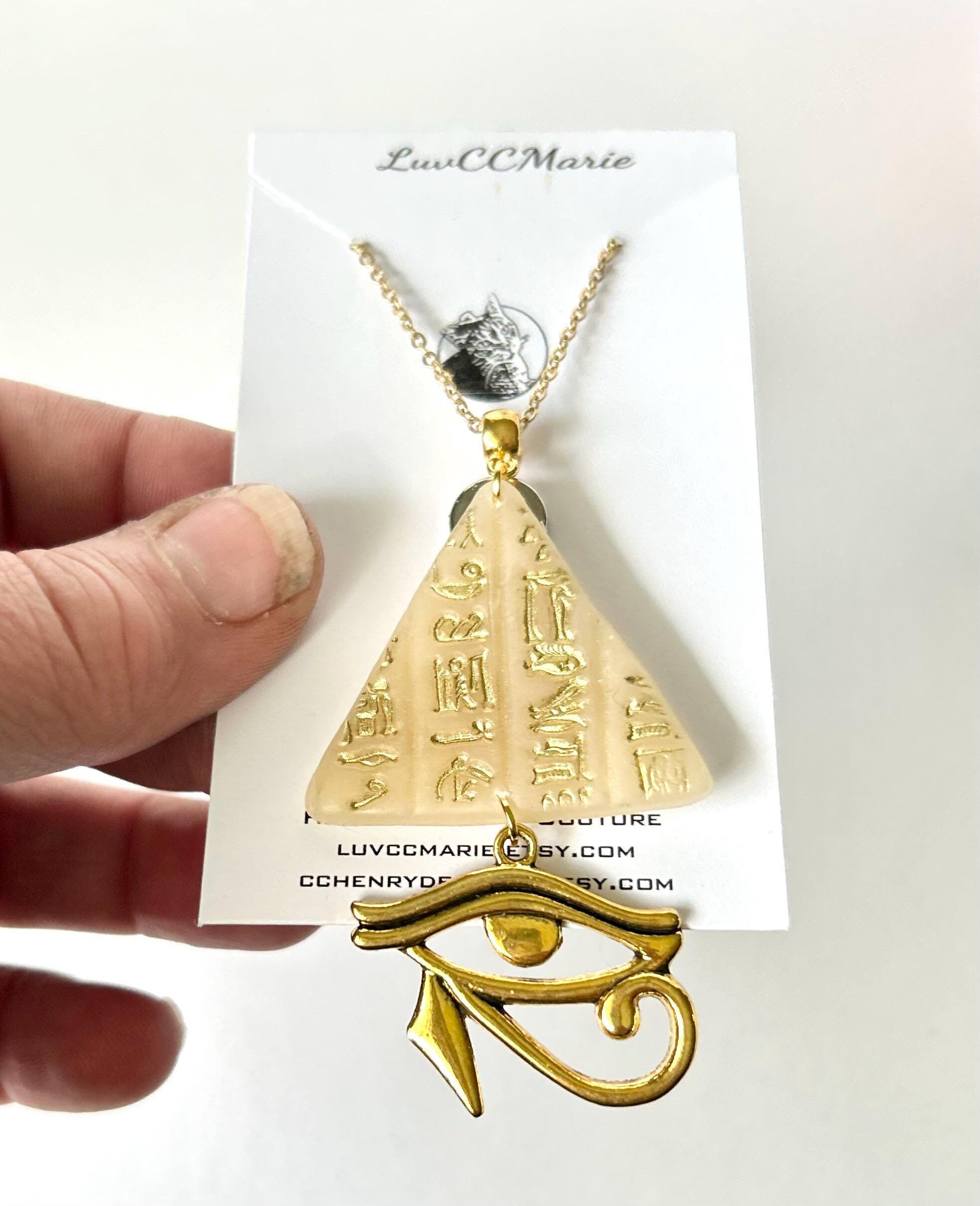Pyramid Hieroglyph Eye of Horus Necklace, Egyptian Cartouche Gold and ...