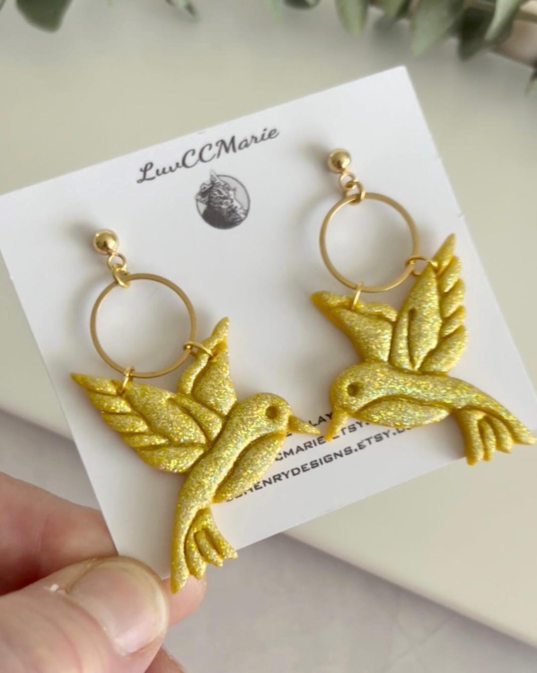 Hummingbird Hoop Earrings: Iridescent Glitter Polymer Clay, Boho ...