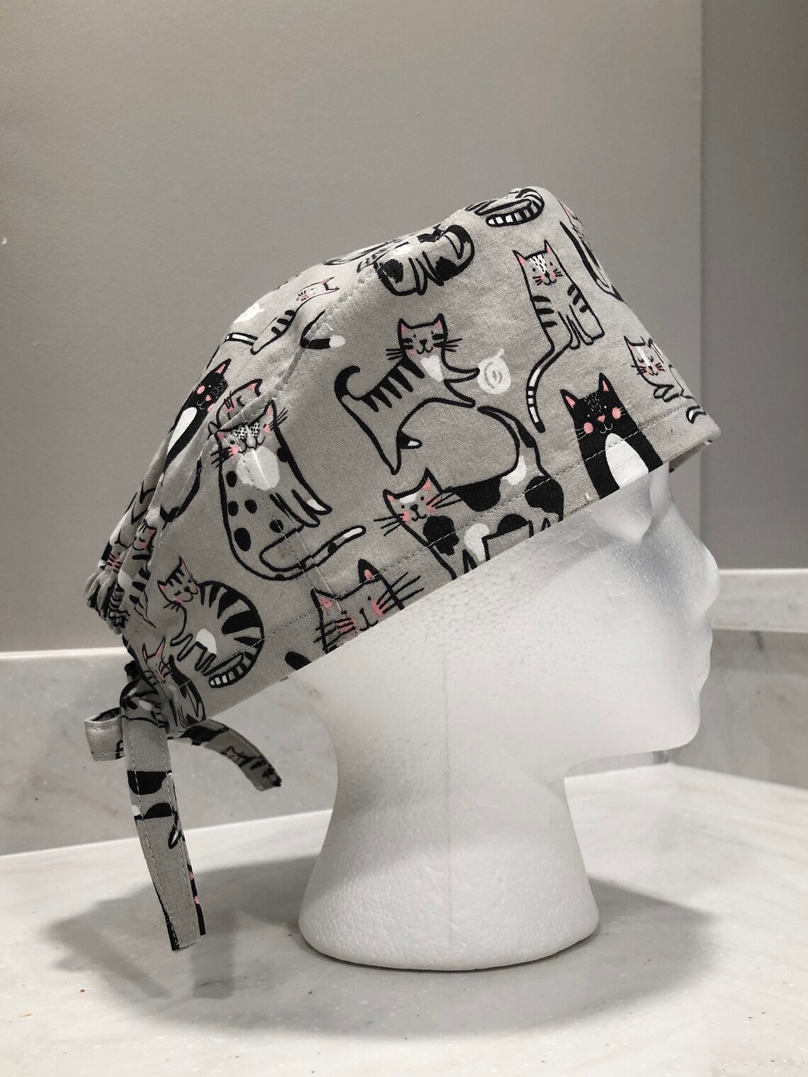 Black and Gray Cats Scrub Cap Cat Print Scrub Cap Veterinary | Etsy