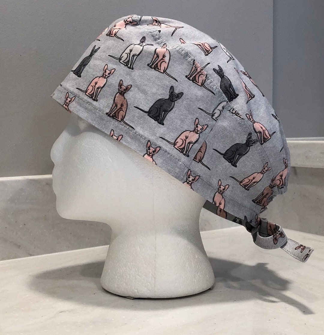 Sphynx Cat Scrub Cap, Hairless Cat Scrub Cap, Veterinarian Scrub Cap ...