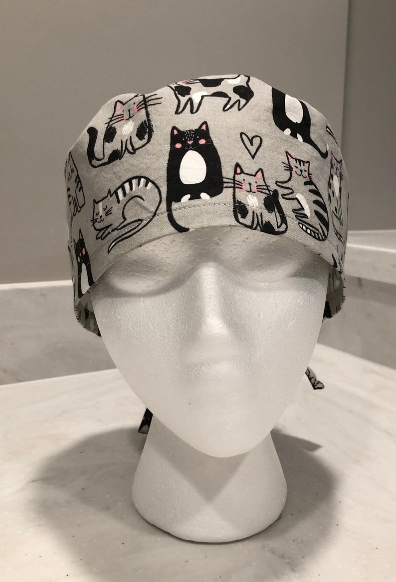 Black and Gray Cats Scrub Cap Cat Print Scrub Cap Veterinary - Etsy