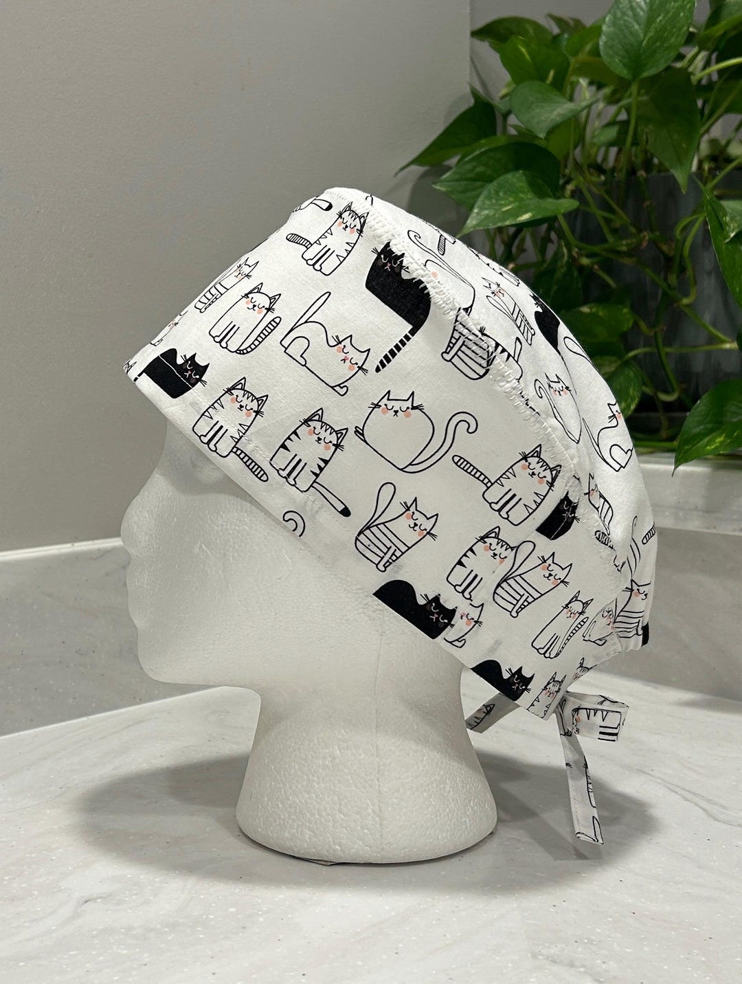 Black and White Kitties Scrub Cap, Cat Print Scrub Cap, Veterinary ...