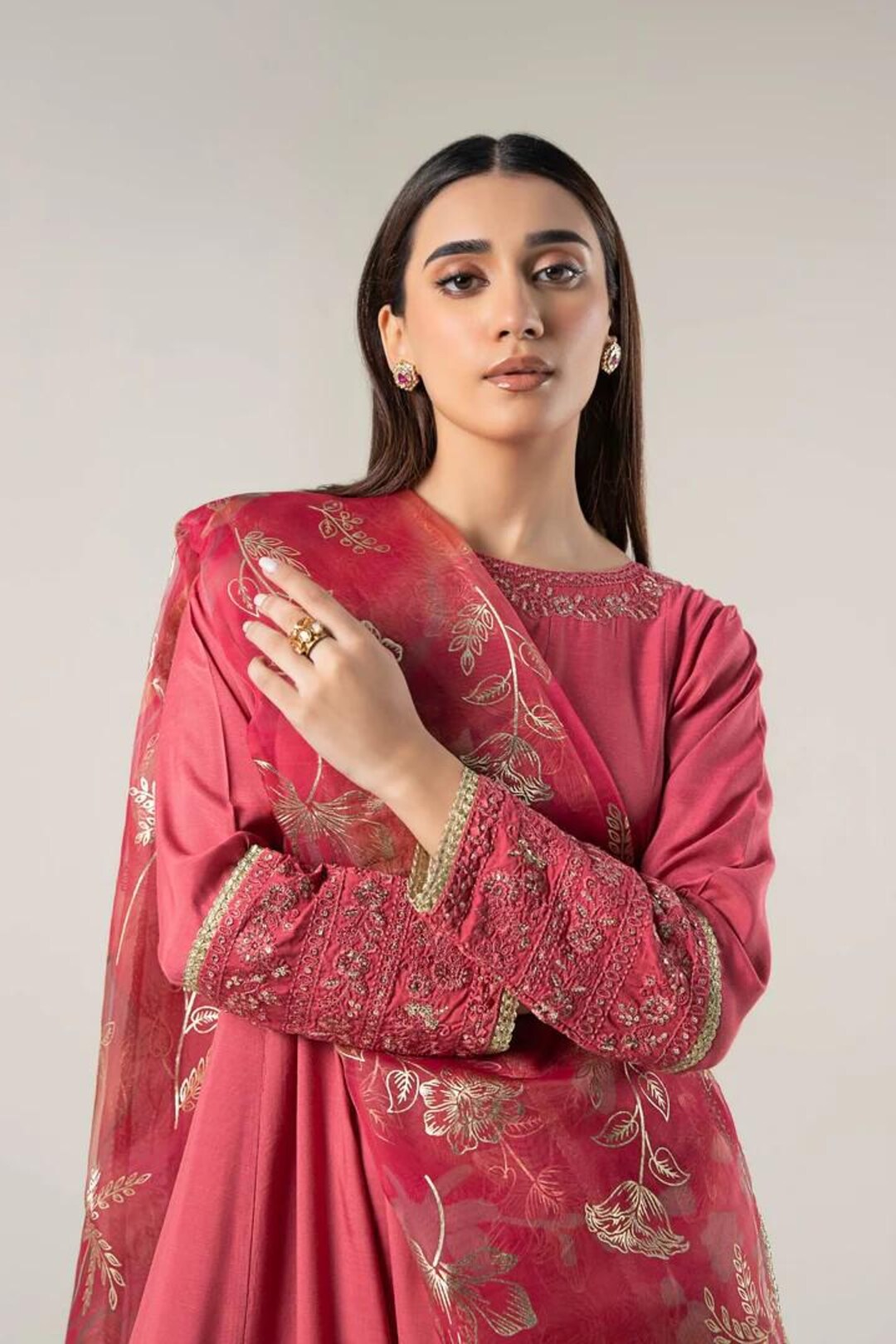 Embroidered Raw Silk Suit: Coral Pink Pishwas & Organza Dupatta - Etsy