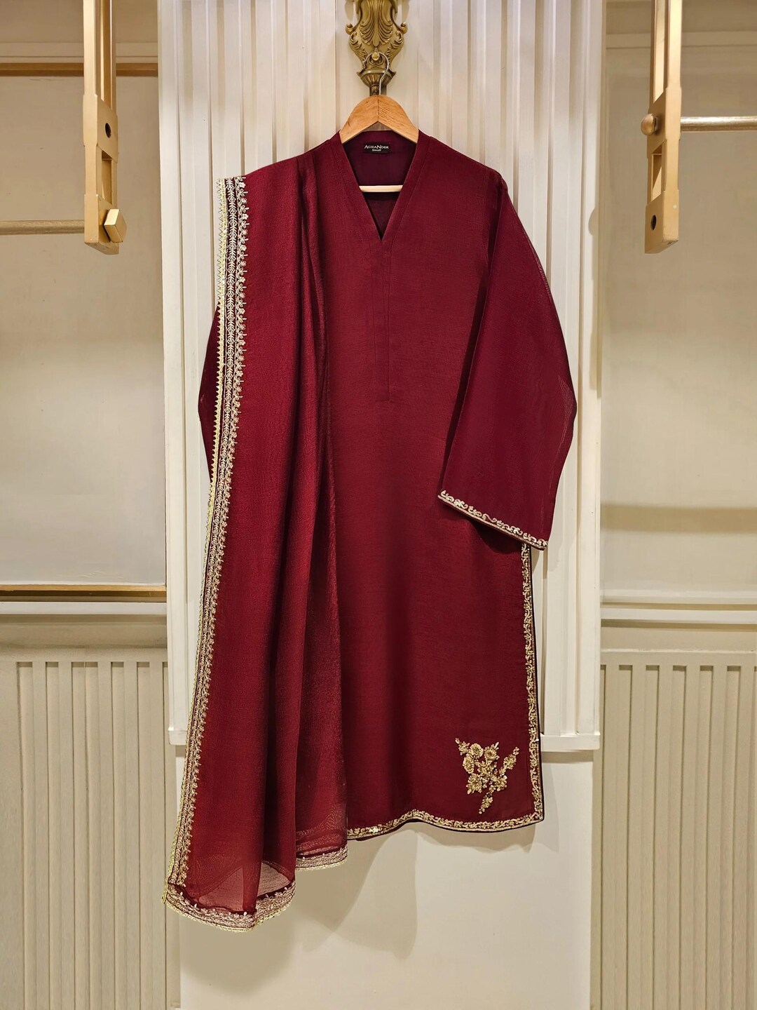 Agha Noor 3 Piece Pure Cotton Net Embroidered Suit Size (medium, Large) - Maroon - Etsy
