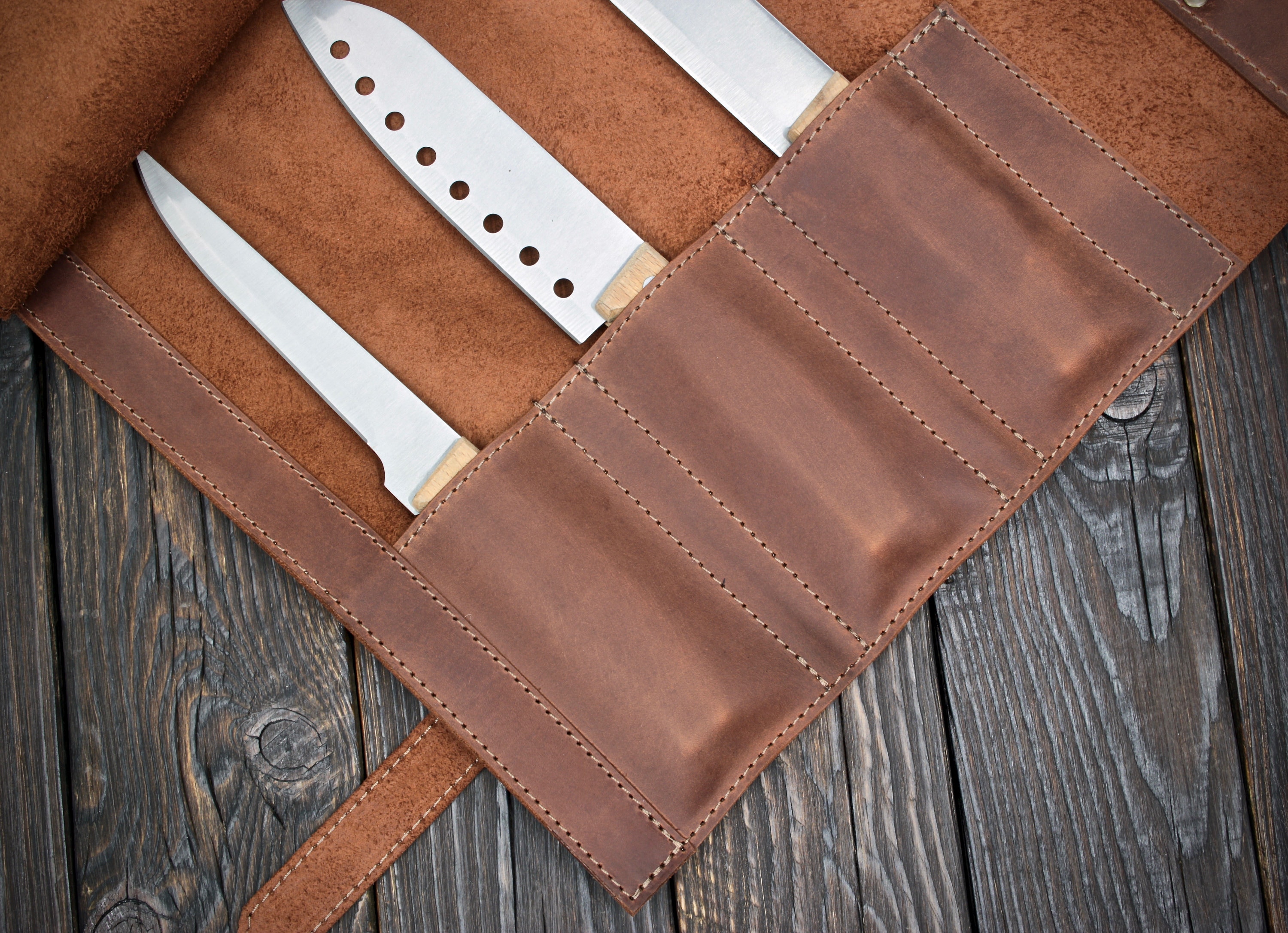 Chef Knife Roll Knife case Brown bag Leather holder Bag for | Etsy