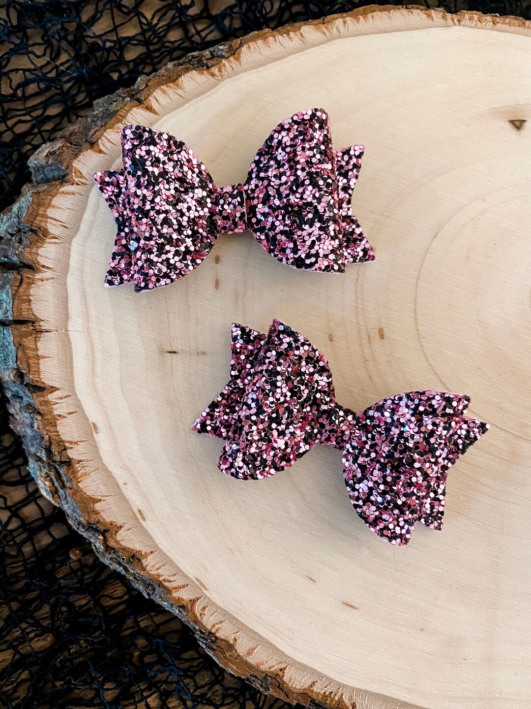 Girls Baby Pink Black Bow Pig Tail Bow Pink Glitter Baby Headbands ...